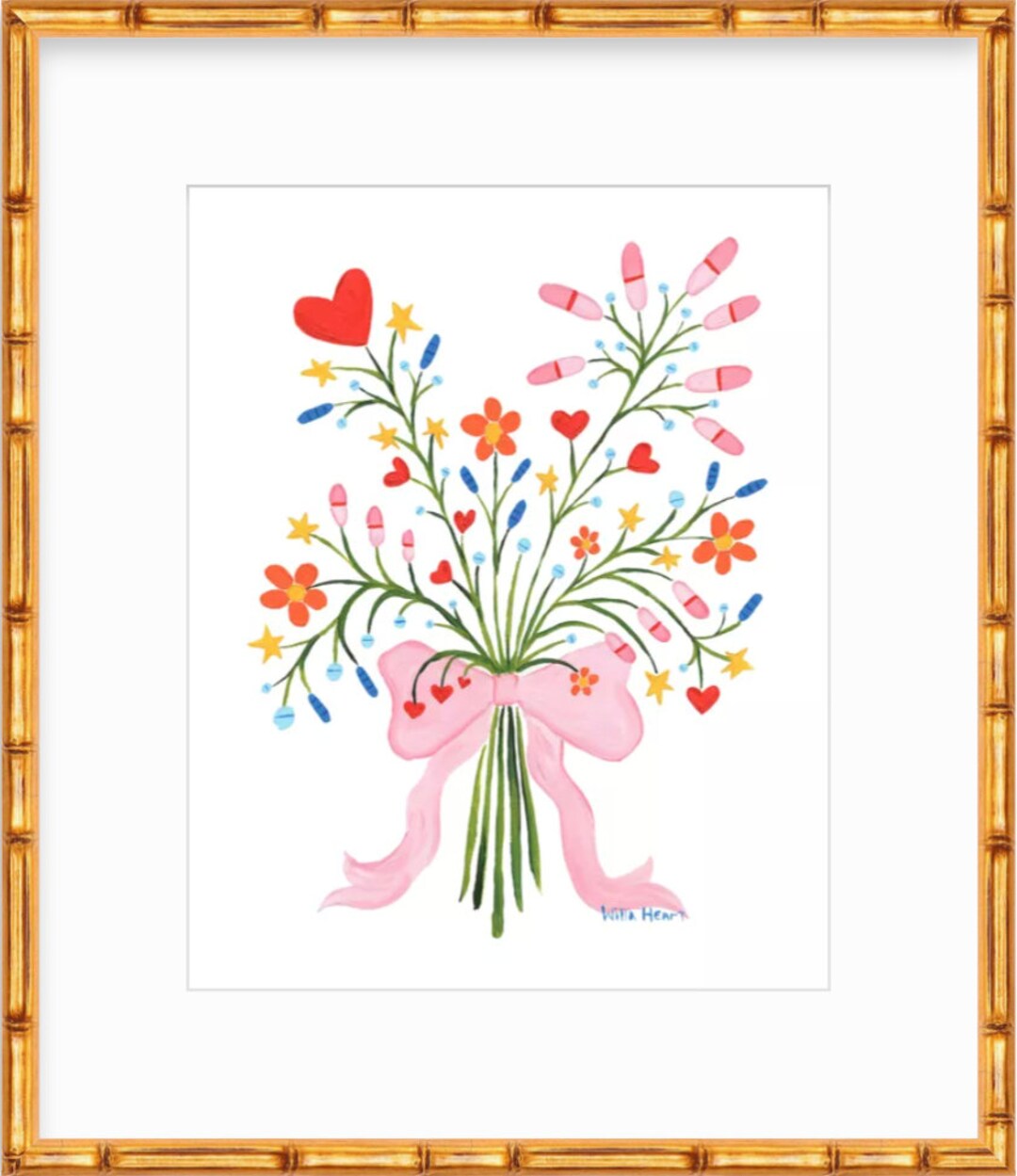 Chic Preppy Flower and Pill Art Print: Blooming Bouquet With a ...