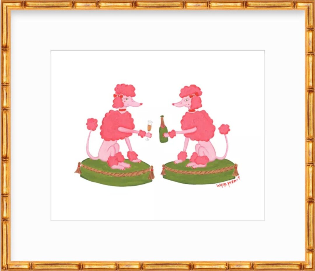 Preppy Chic and Elegant: Pink Poodles Sipping Champagne Art Print for ...