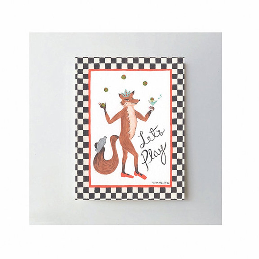 Foxy Party Fun: Let's Party Note Cards With Sly Martini-sipping Fox! - Etsy