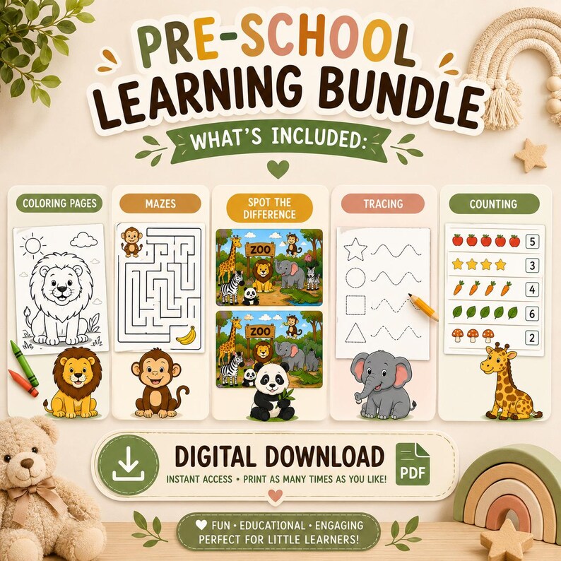 Kids Learning Activity Bundle, Preschool Printable Workbook, Homeschool ...