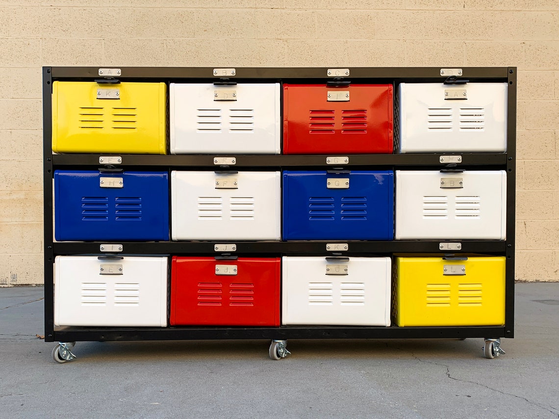 Custom Made 4 X 3 Locker Basket Unit on Casters With Multicolored ...