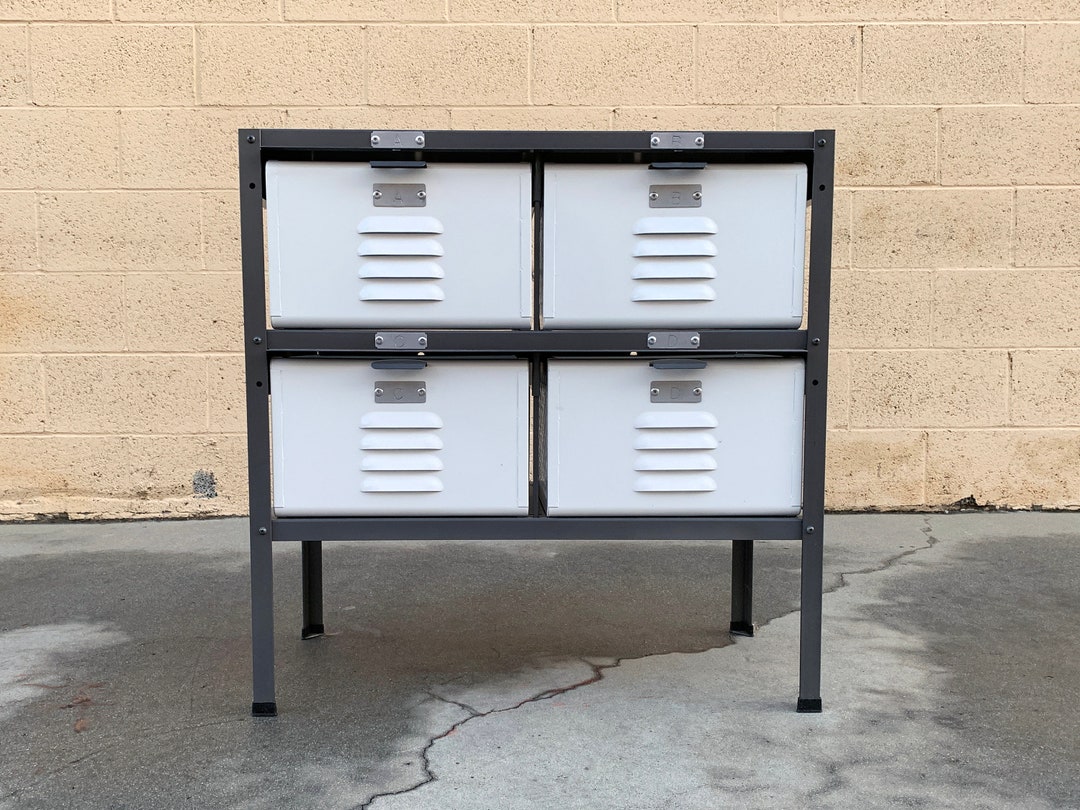 Custom Made 2 X 2 Locker Basket Unit in Gloss White and Natural Steel ...