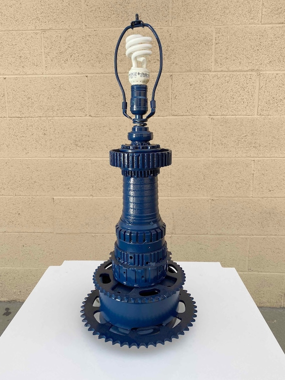 Reclaimed Gear Lamp Refinished in Midnight Blue - Etsy