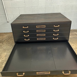 Flat File Coffee Table Refinished in Black With Wood Top - Etsy