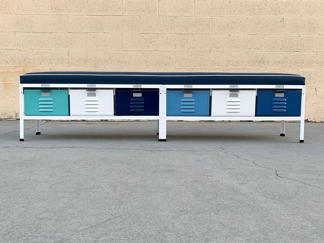 Custom Made 6 X 1 Locker Basket Unit With Padded Seat in Blues and ...