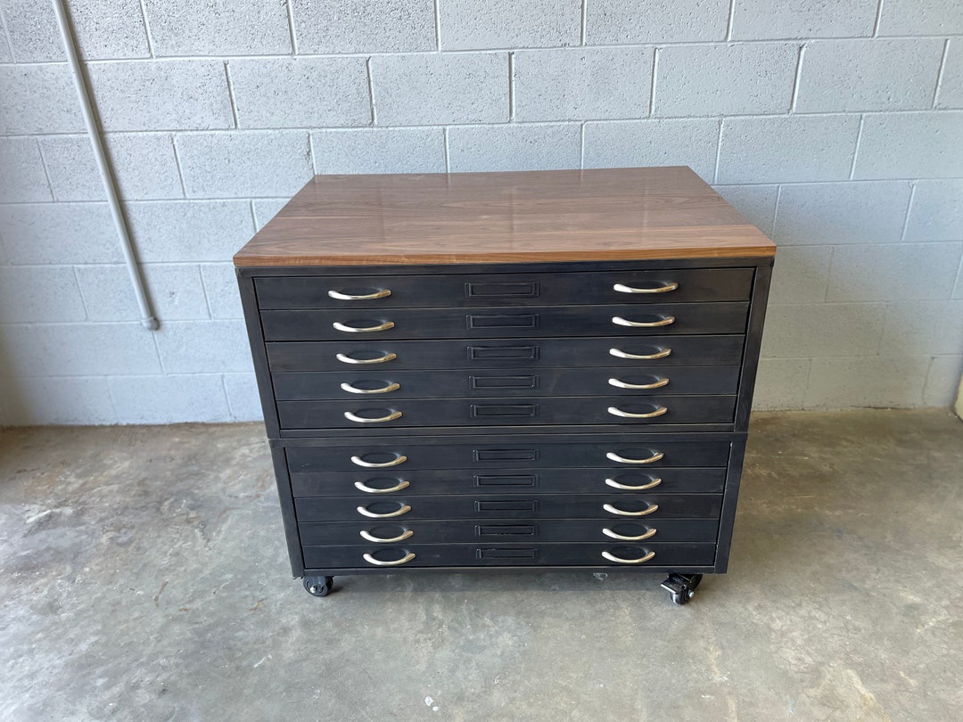 Double Stack Patina Flat File With Walnut Top - Etsy