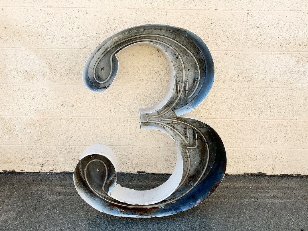 Jumbo Mid Century Channel Number 3 Architectural Salvage Wall Sign ...
