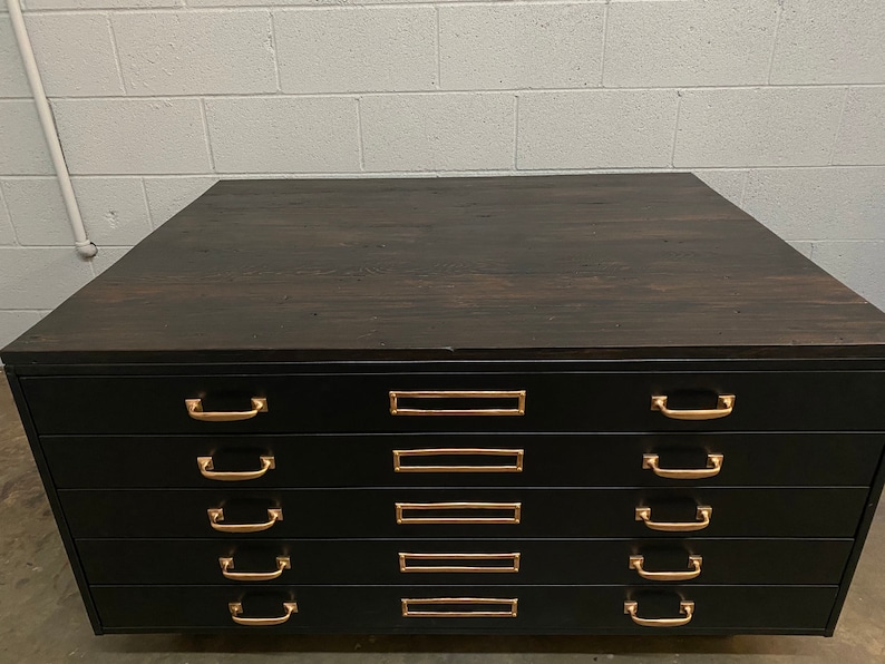 Flat File Coffee Table Refinished in Black With Wood Top - Etsy