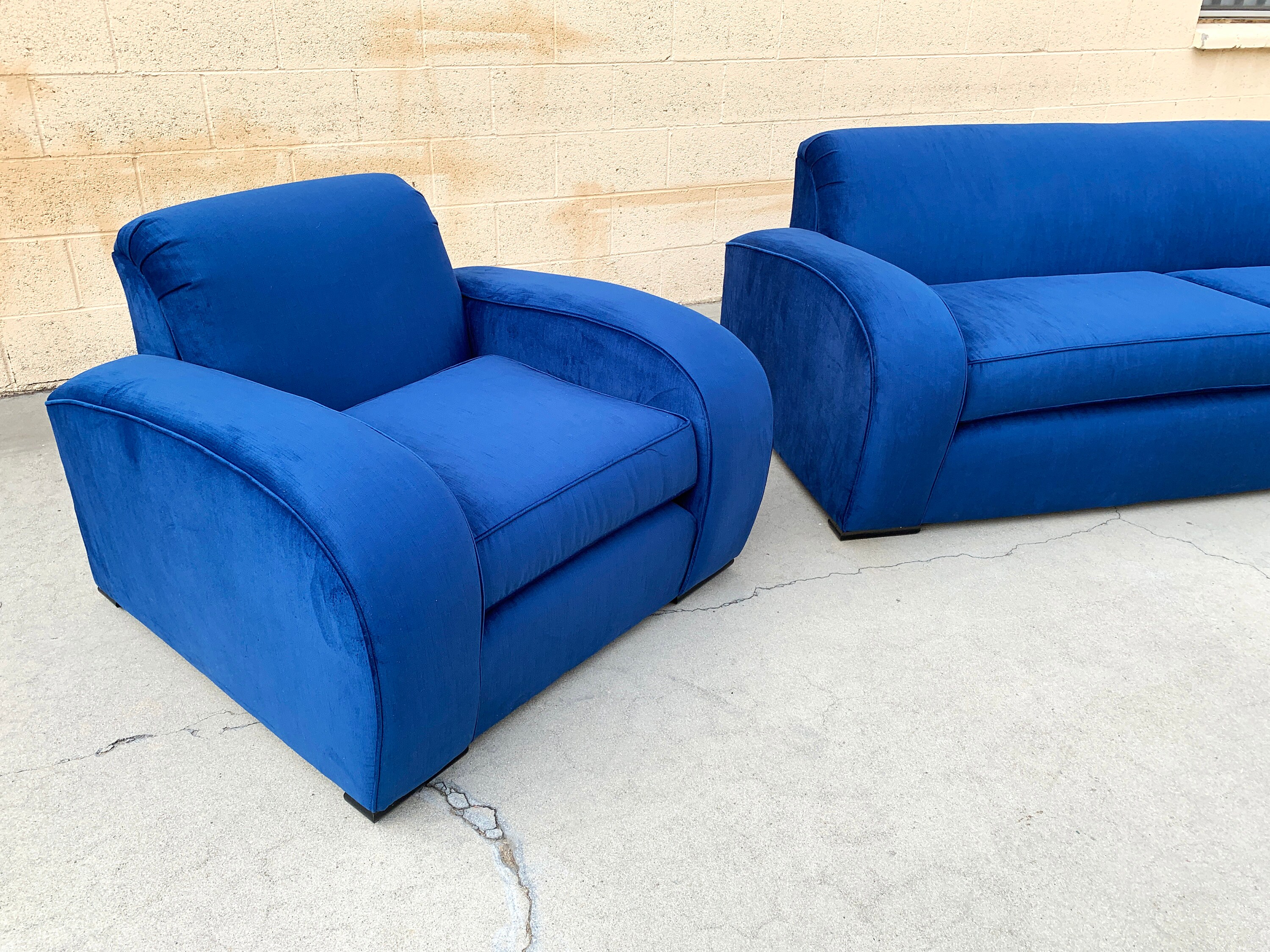 1930 s French Art Deco Sofa and Chair Set Refinished in Blue Velvet Free U.S. Shipping Etsy UK