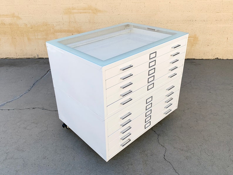 Vintage Flat File double Stack Cabinet Table | Etsy