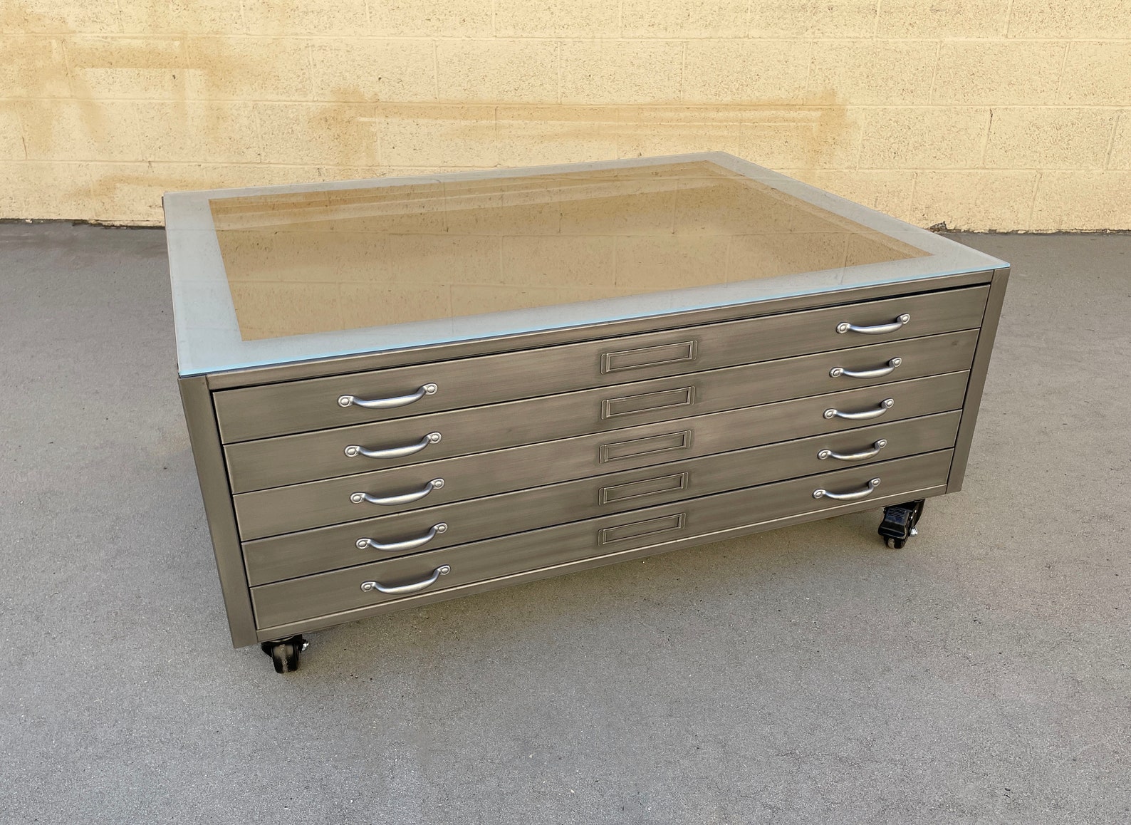 Vintage Flat File Coffee Table Refinished in Natural Steel - Etsy