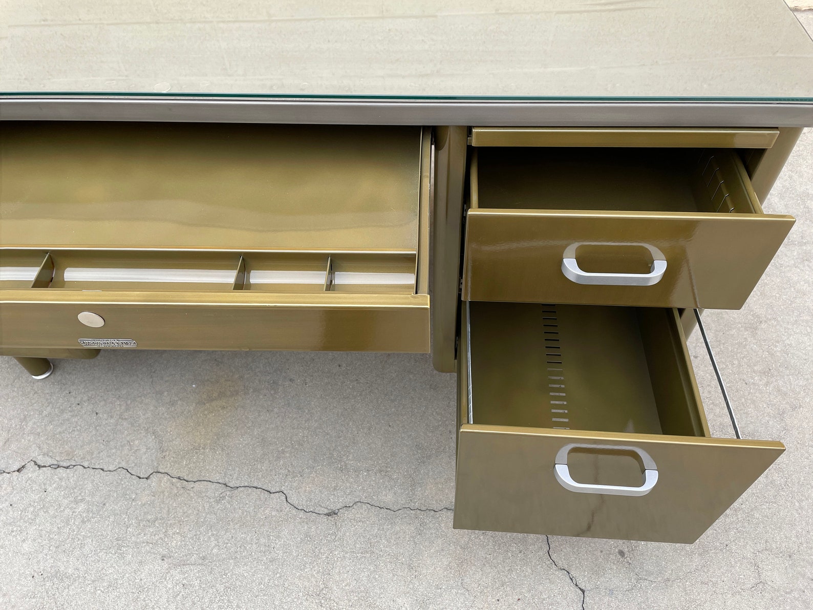 1960s Double Pedestal Tanker Desk, Refinished in Brass W/natural Steel ...
