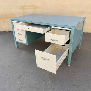 Mid Century Double Pedestal Tanker Desk Refinished in Sea Foam - Etsy