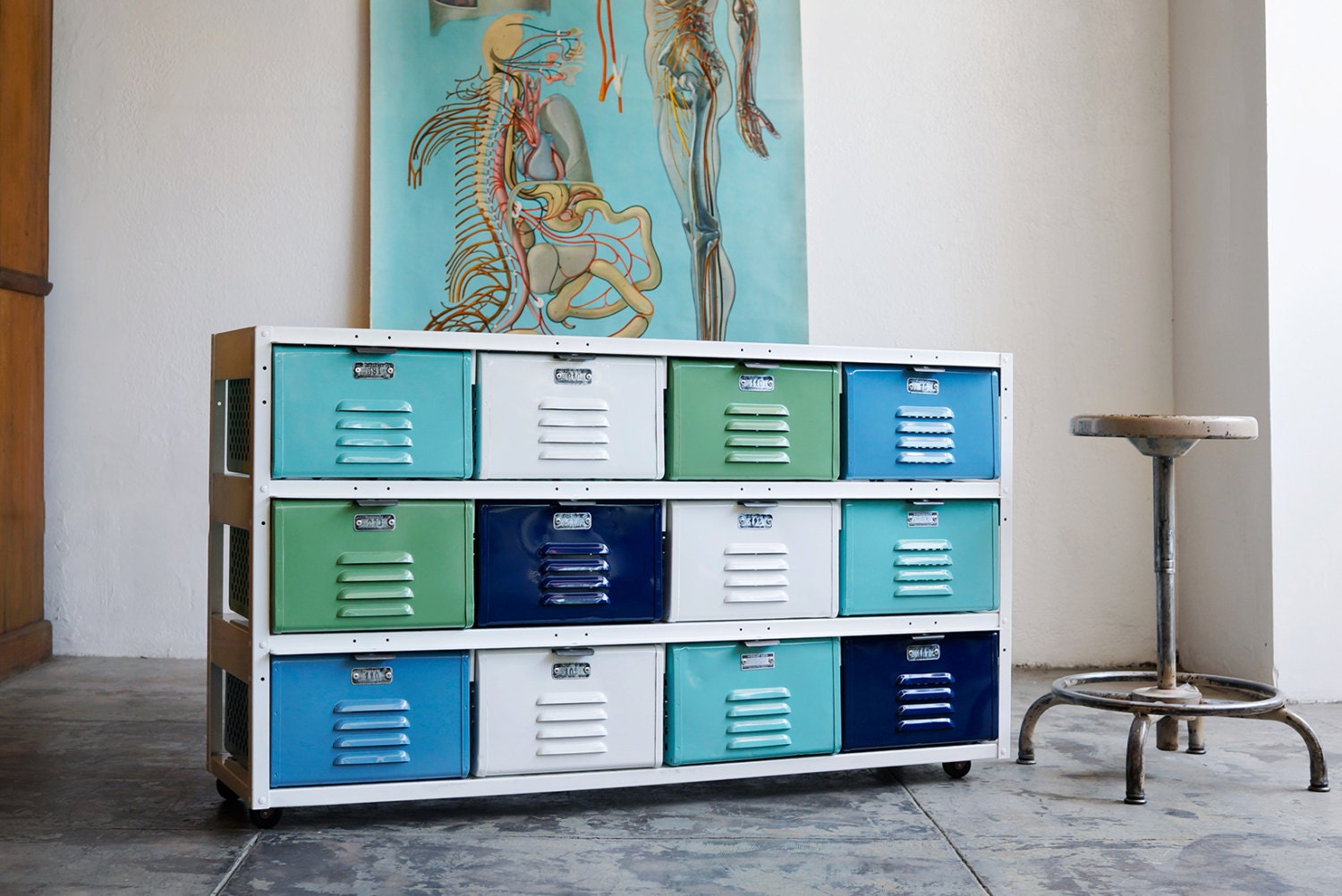 4 X 3 Reclaimed Locker Basket Unit With Sea Foam Colored - Etsy