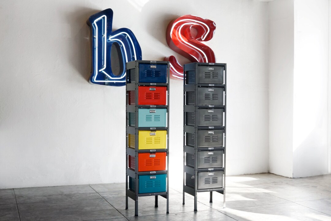 1 X 6 Reclaimed Locker Basket Unit With Natural Frame and Multicolored ...