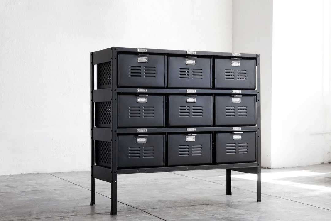 3 X 3 Reclaimed Locker Basket Unit Refinished in Matte Black on Matte ...