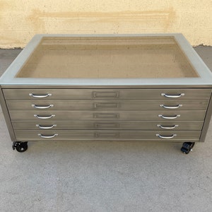 Vintage Flat File Coffee Table Refinished in Natural Steel - Etsy
