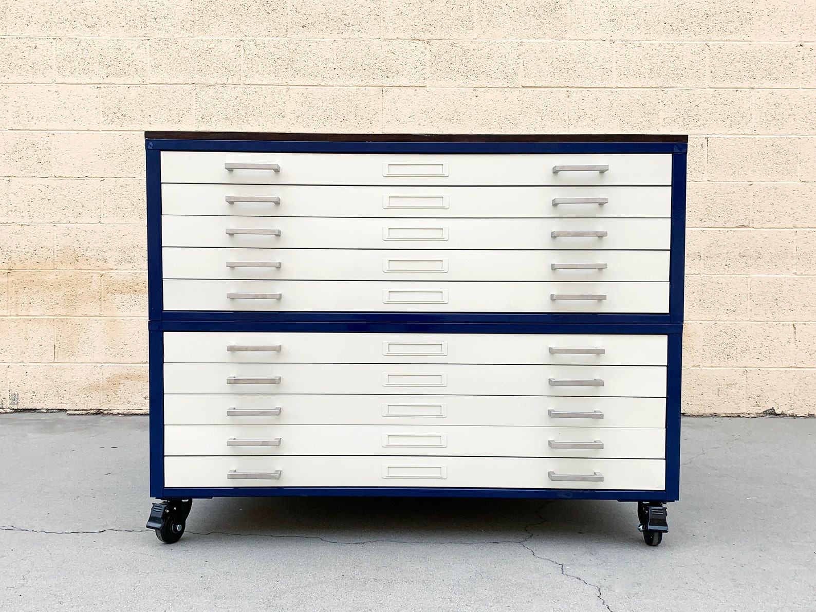 Vintage Flat File "double Stack" Cabinet With Reclaimed Wood Top ...