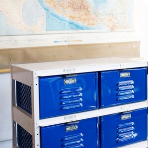 2 X 3 Reclaimed Locker Basket Unit With Royal Blue Drawers and White ...