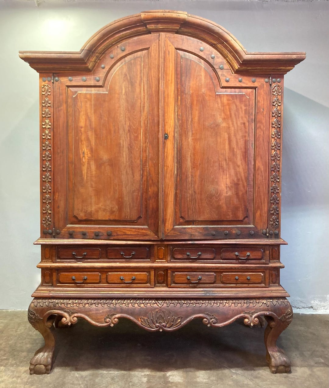 1800s Antique Dutch Colonial Style Teak Wood Cabinet, 4 Drawers 2 ...