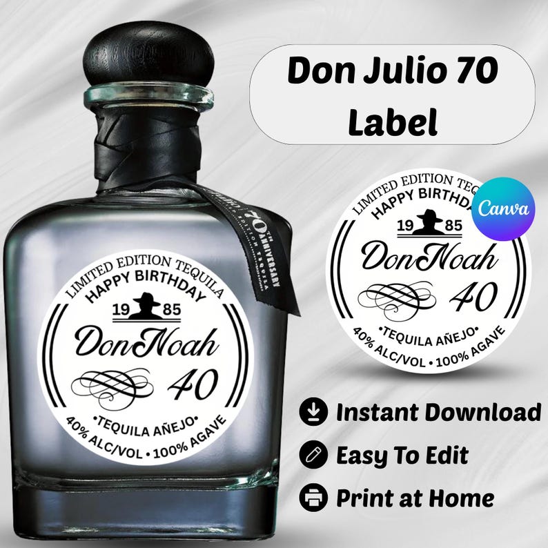Editable Don Julio Tequila Label, Custom Tequila Bottle Sticker Canva ...