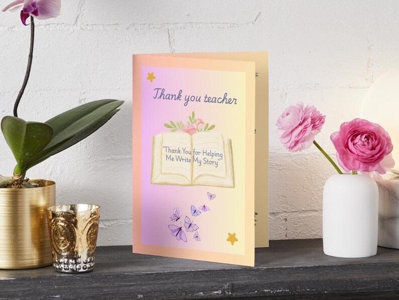 Thank You Teacher Folded Card | Appreciation, End of Year Greeting ...