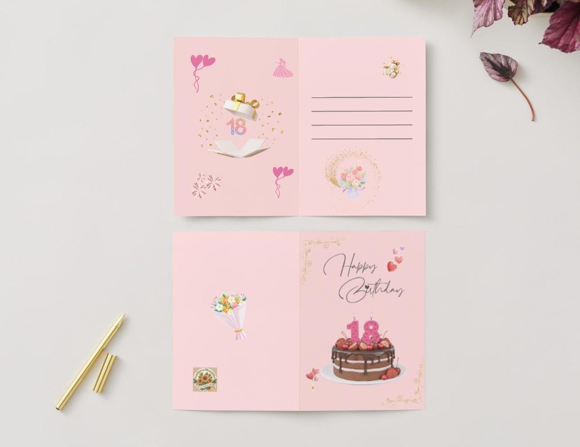 Pink 18th Birthday Card | Floral Cake, Gift Design (digital Download ...