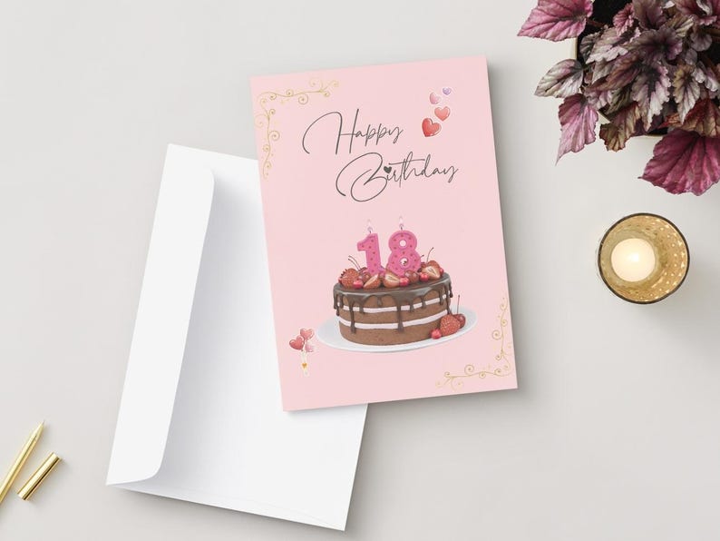 Pink 18th Birthday Card | Floral Cake, Gift Design (digital Download ...