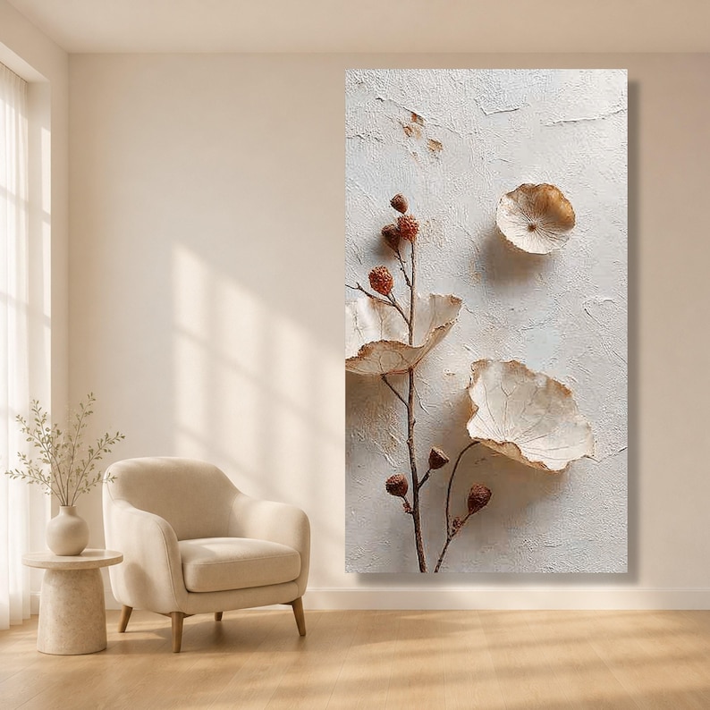 Neutral Botanical Canvas Art, Dried Flowers, Earth Tone Home Decor ...