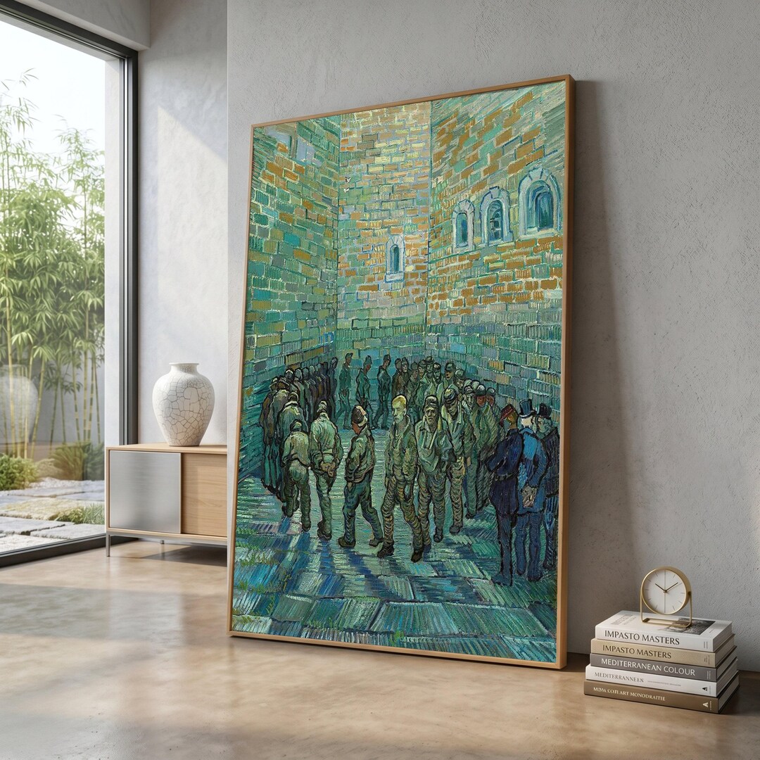 Prison Courtyard Scene Canvas Art, Van Gogh Style Reproduction, Mood ...