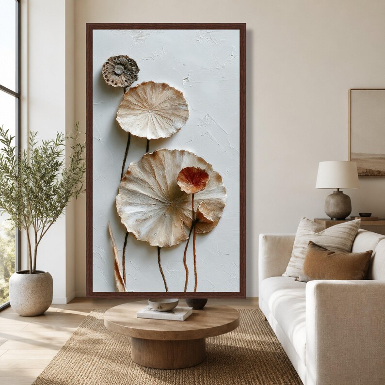 Neutral Lotus Leaves Canvas Art, Minimalist Botanical Print, Modern ...