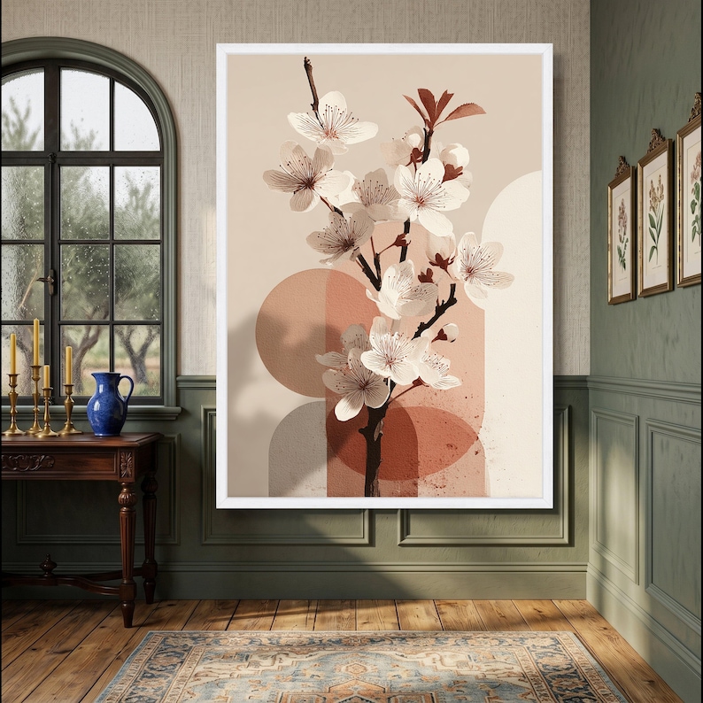 Cherry Blossom Canvas Art, Minimalist Floral Nature Print, Neutral ...