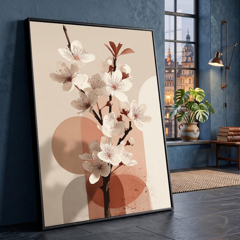 Cherry Blossom Canvas Art, Minimalist Floral Nature Print, Neutral ...