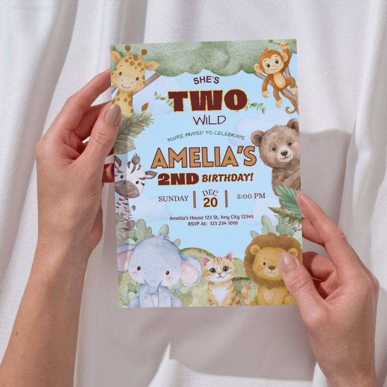 Two Wild Birthday Invitation, Safari 2nd Birthday Invite, Jungle ...