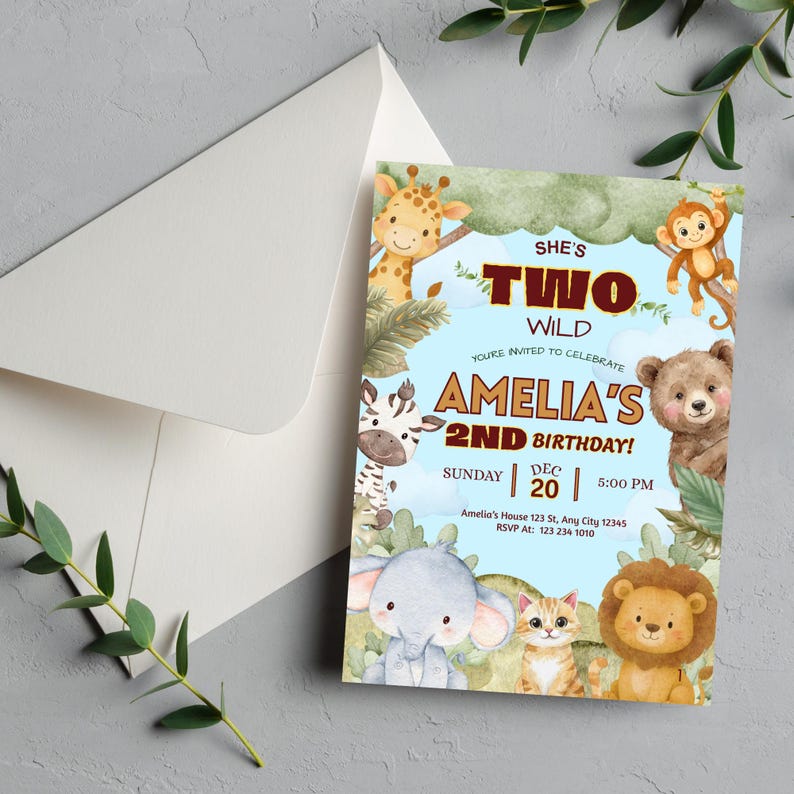 Two Wild Birthday Invitation, Safari 2nd Birthday Invite, Jungle ...