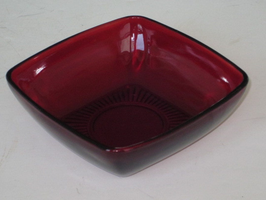 Vintage Fire King Ruby Red CHARM Square Berry Dessert Bowl by Anchor ...