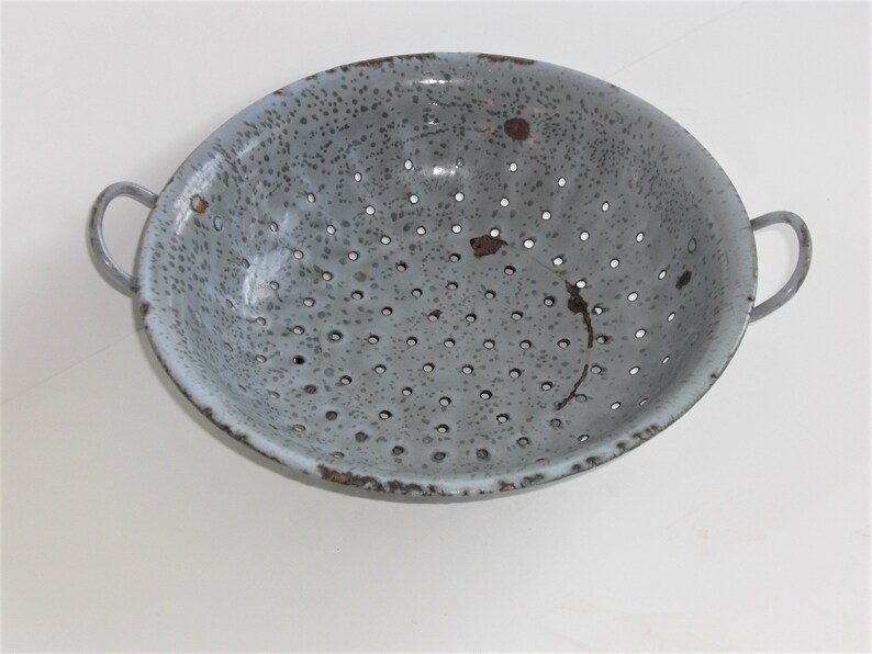 Vintage Gray Speckled Graniteware Colander Strainer - Etsy