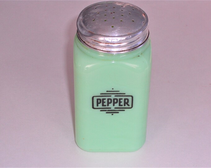 Vintage Mckee Jadeite Pepper Square Box Shaker Black Letters Original ...