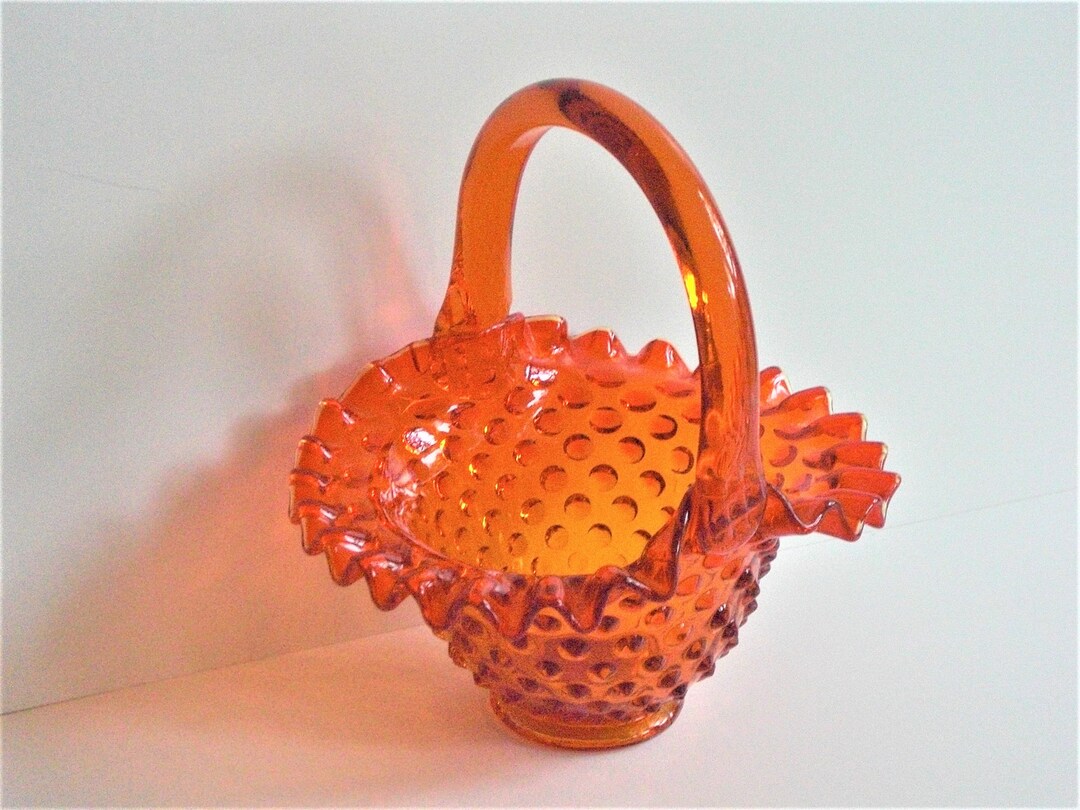 Fenton Orange/red Amberina Hobnail Basket - Etsy