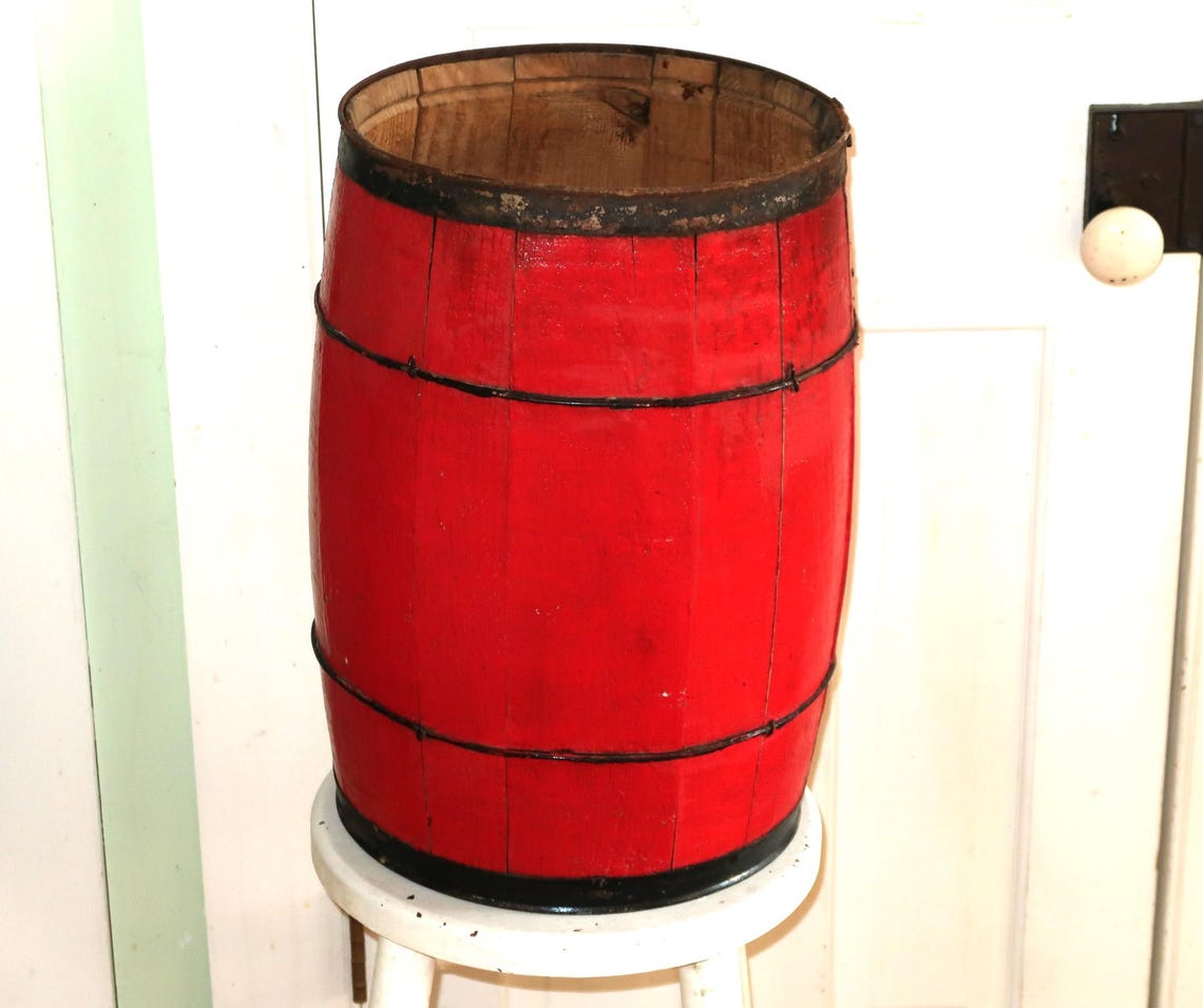 Vintage Painted Red Wood Nail Keg Barrel - Etsy