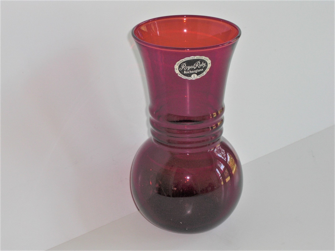 Fire King Royal Ruby Red Vase Original Label by Anchor Hocking - Etsy