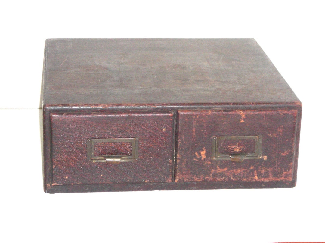 Antique Two Drawer Wood Card Catalog File Box - Etsy