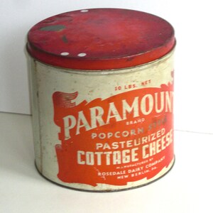 Vintage Paramount Cottage Cheese Tin Canister Storage Container for 10 ...