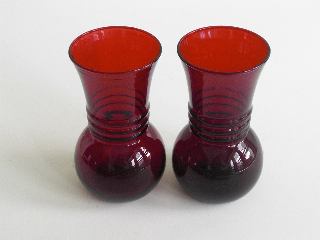 2 Fire King Royal Ruby Red Ball Vases - Etsy