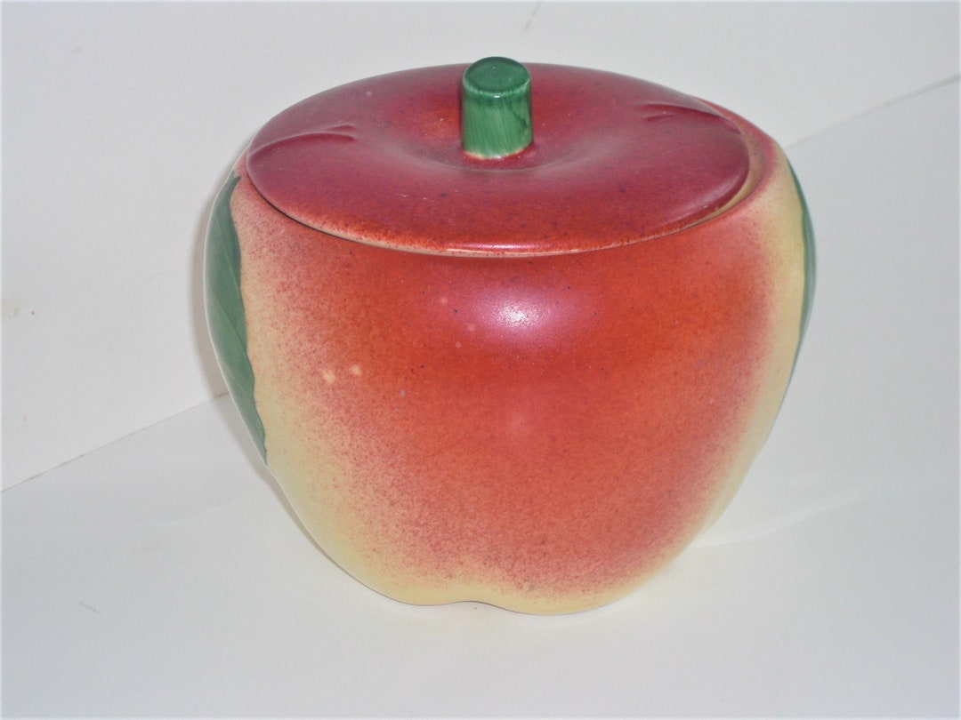 Smaller Size Vintage Hull Pottery BLUSHING APPLE Cookie Jar Grease Jar ...