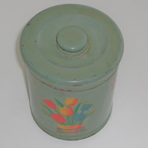 Vintage Green Tulip Metal Canister Storage Tin - Etsy