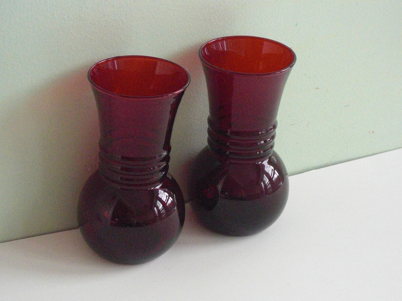 2 Fire King Royal Ruby Red Ball Vases - Etsy