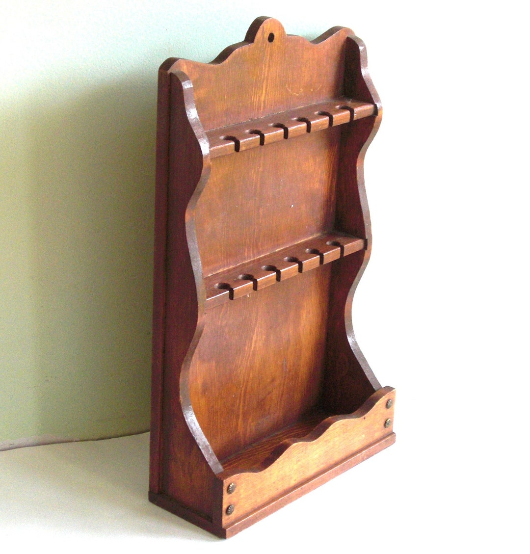 Vintage Wood Souvenir Spoon Rack Shelf 2 Tier Holds 12 Plus Cubby - Etsy