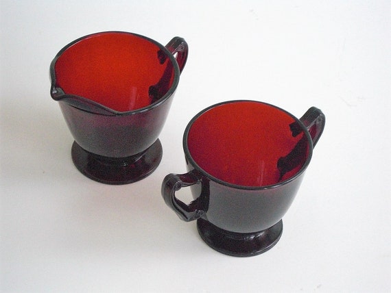 Royal Ruby Red Sugar Bowl Creamer Set by Anchor Hocking - Etsy