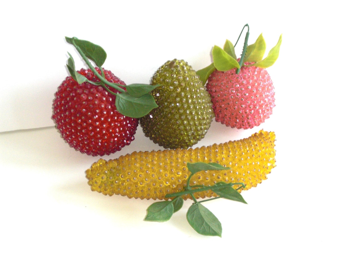 Set of 4 Vintage Beaded Fruit Banana Pear Red Apple Pink Fruit - Etsy